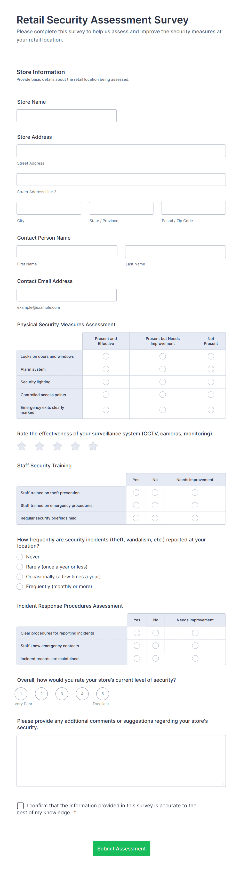 Retail Security Assessment Survey Form Template | Jotform