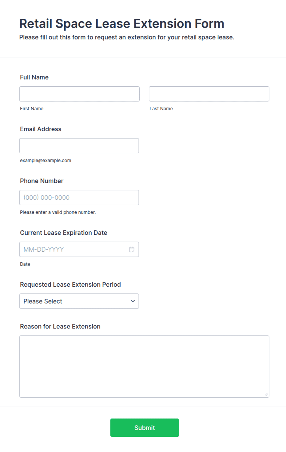 Retail Space Lease Extension Form Template | Jotform