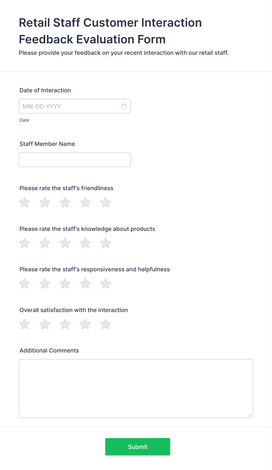 Retail Staff Customer Interaction Feedback Evaluation Form Template | Jotform