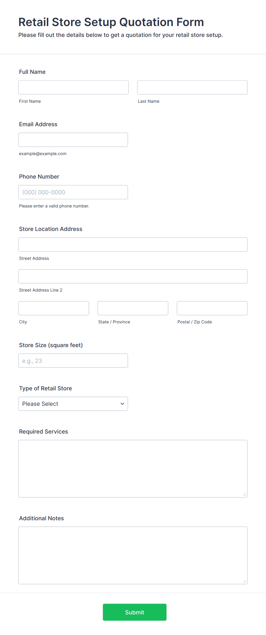 Retail Store Setup Quotation Form Template | Jotform