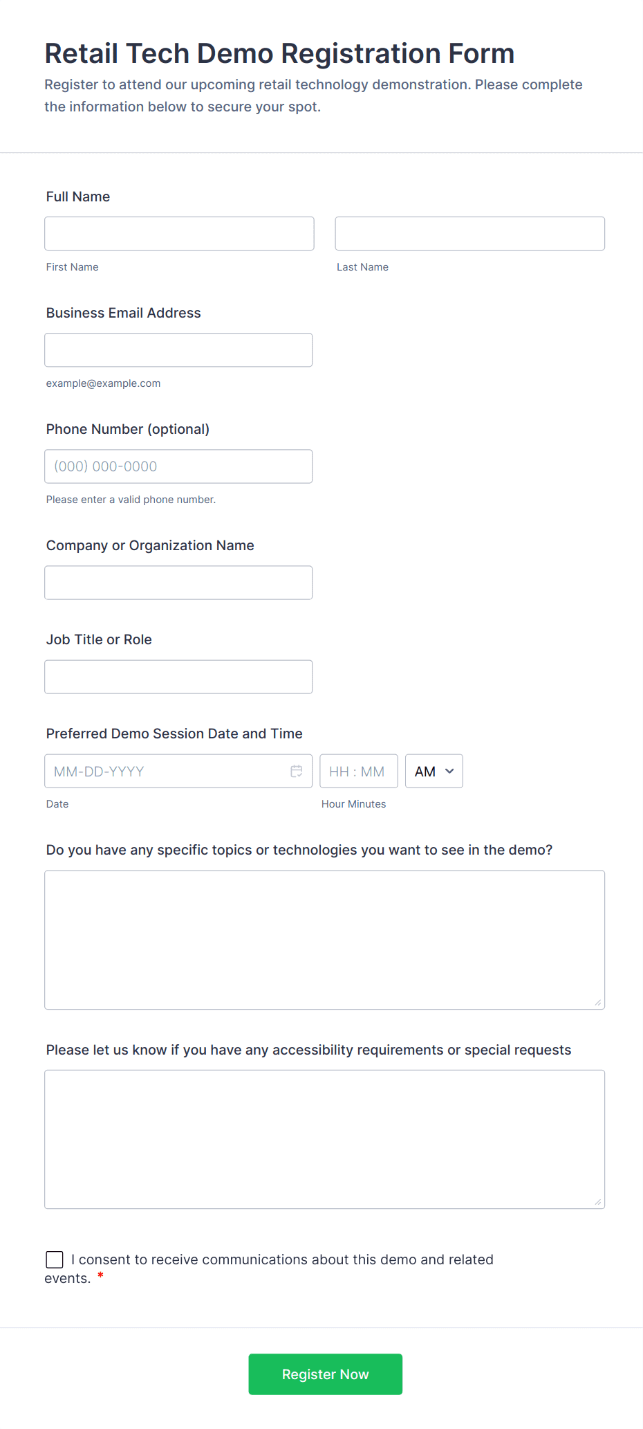 Retail Tech Demo Registration Form Template | Jotform