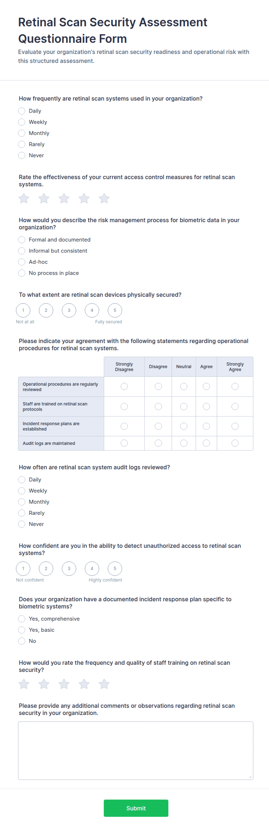 Retinal Scan Security Assessment Questionnaire Form Template | Jotform