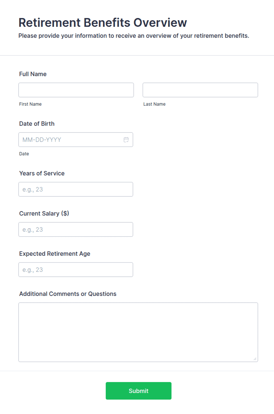 Retirement Benefits Overview Form Template | Jotform