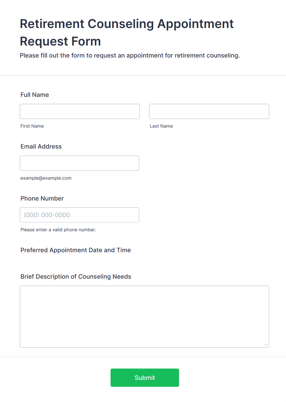 Retirement Counseling Appointment Request Form Template | Jotform