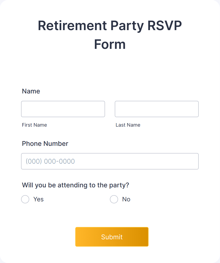 Retirement Party RSVP Form Template | Jotform
