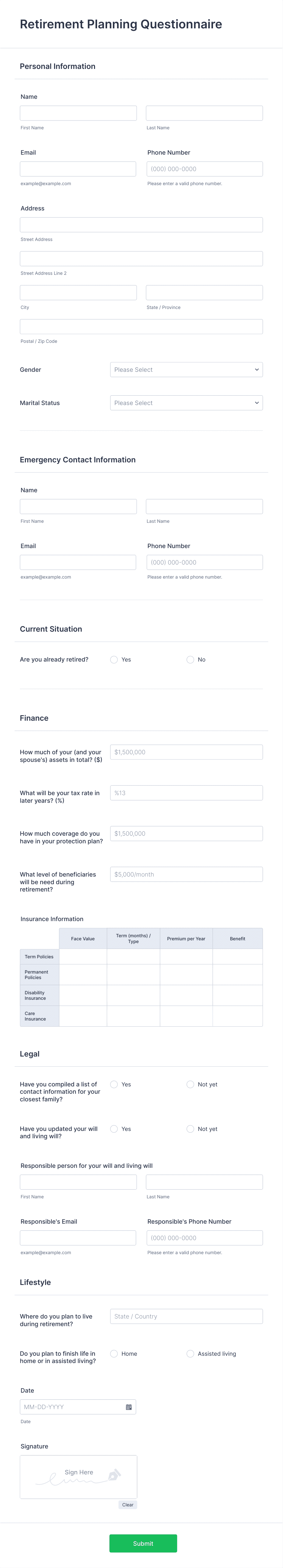 Retirement Planning Questionnaire Form Template | Jotform