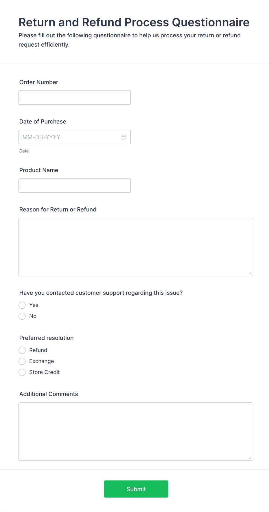 Return and Refund Process Questionnaire Form Template | Jotform