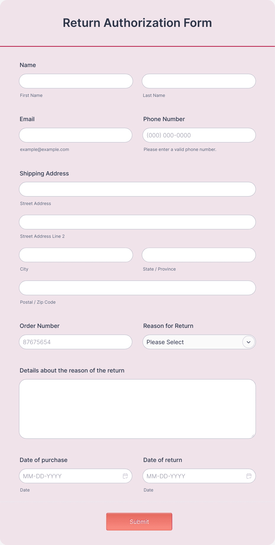 Return Authorization Form Template | Jotform