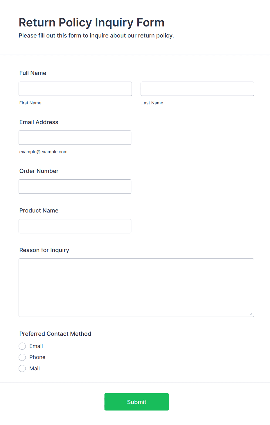 Return Policy Inquiry Form Template | Jotform
