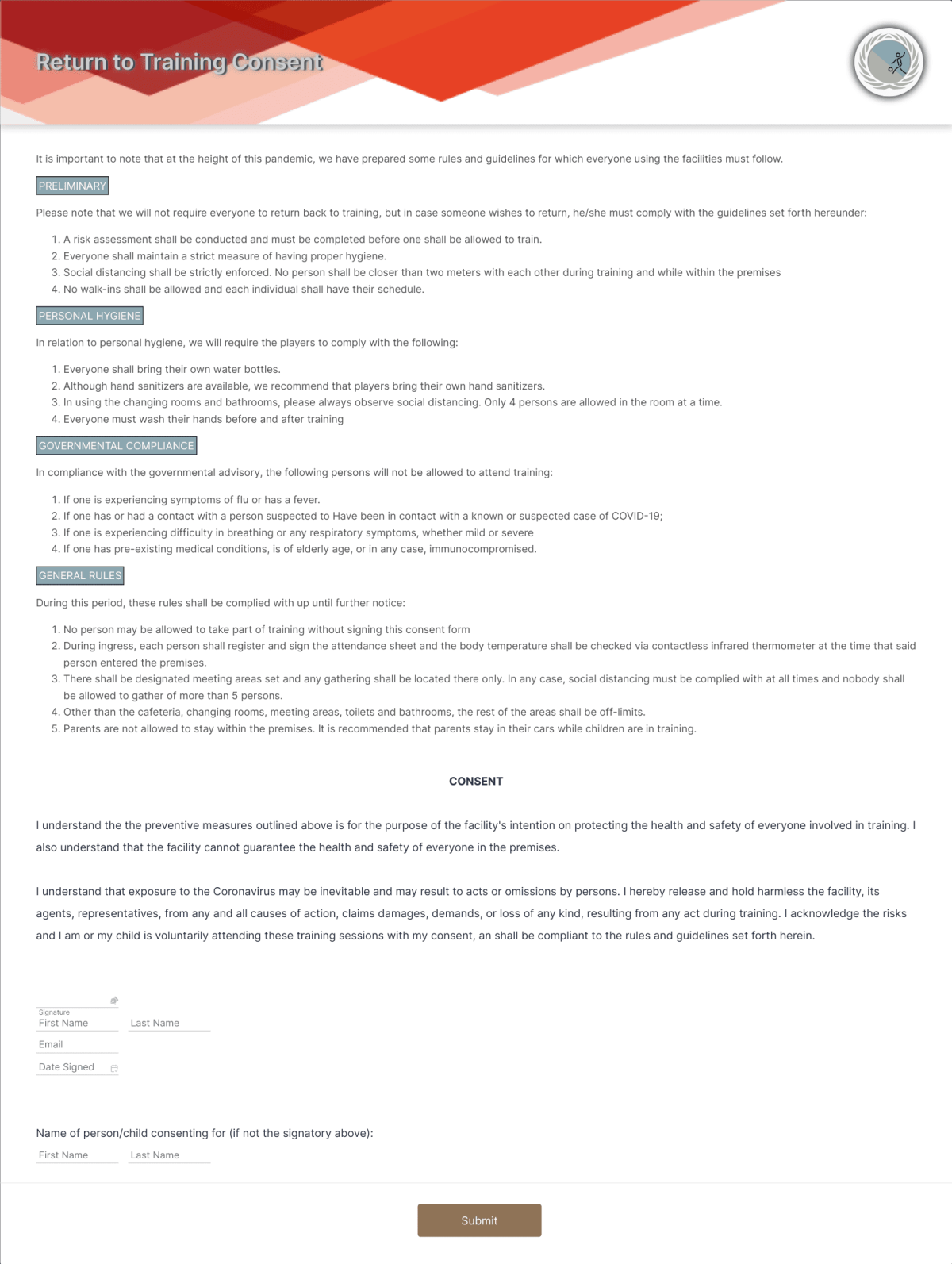 Return to Training Consent Form Template | Jotform