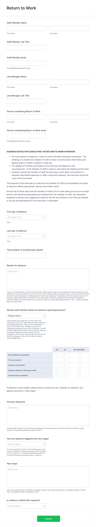 Phased Return To Work Form Template | Jotform