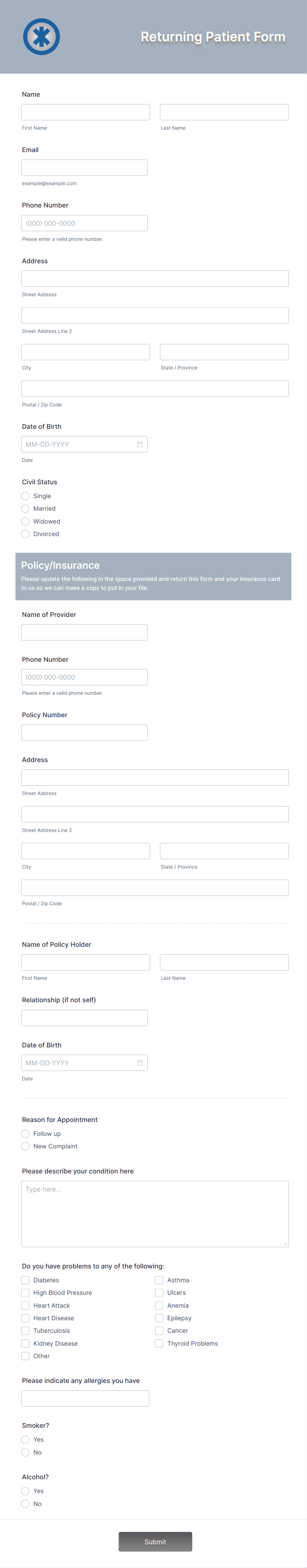 Returning Patient Form Template | Jotform