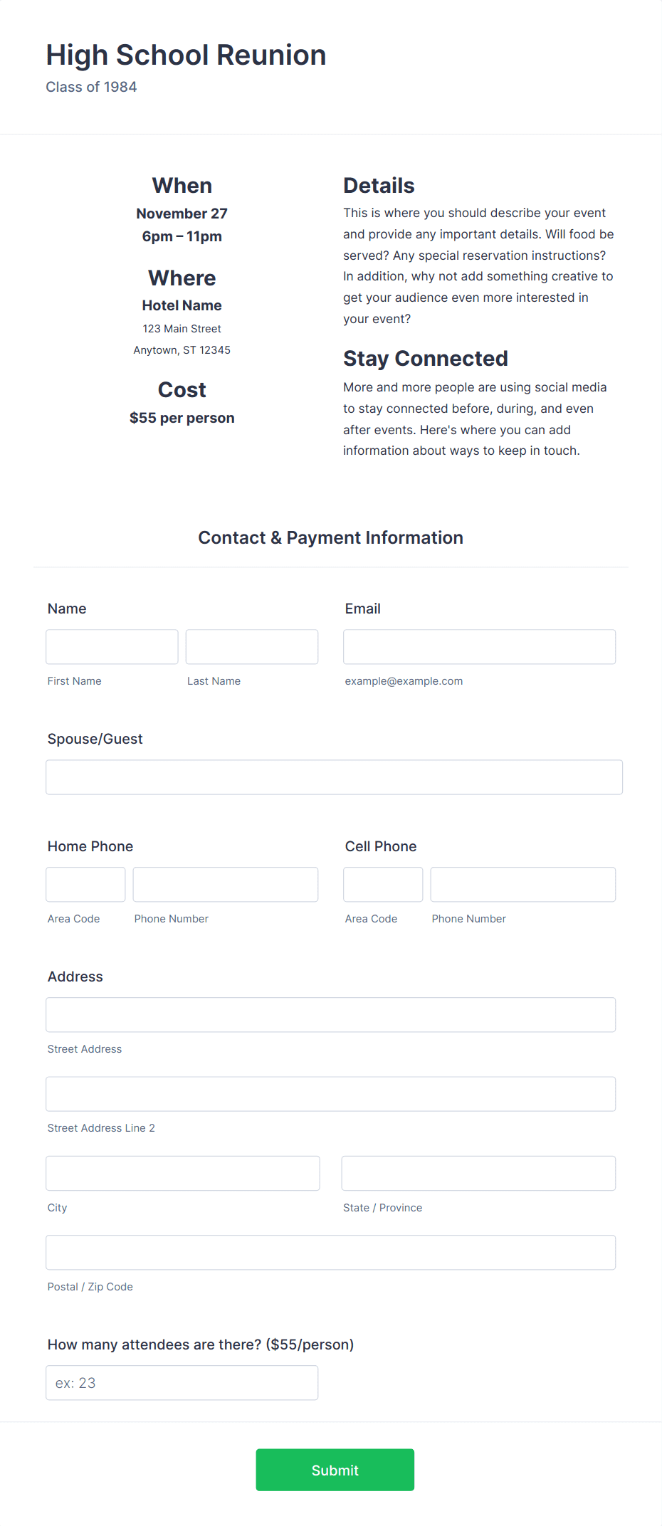 Reunion Registration Form Template | Jotform