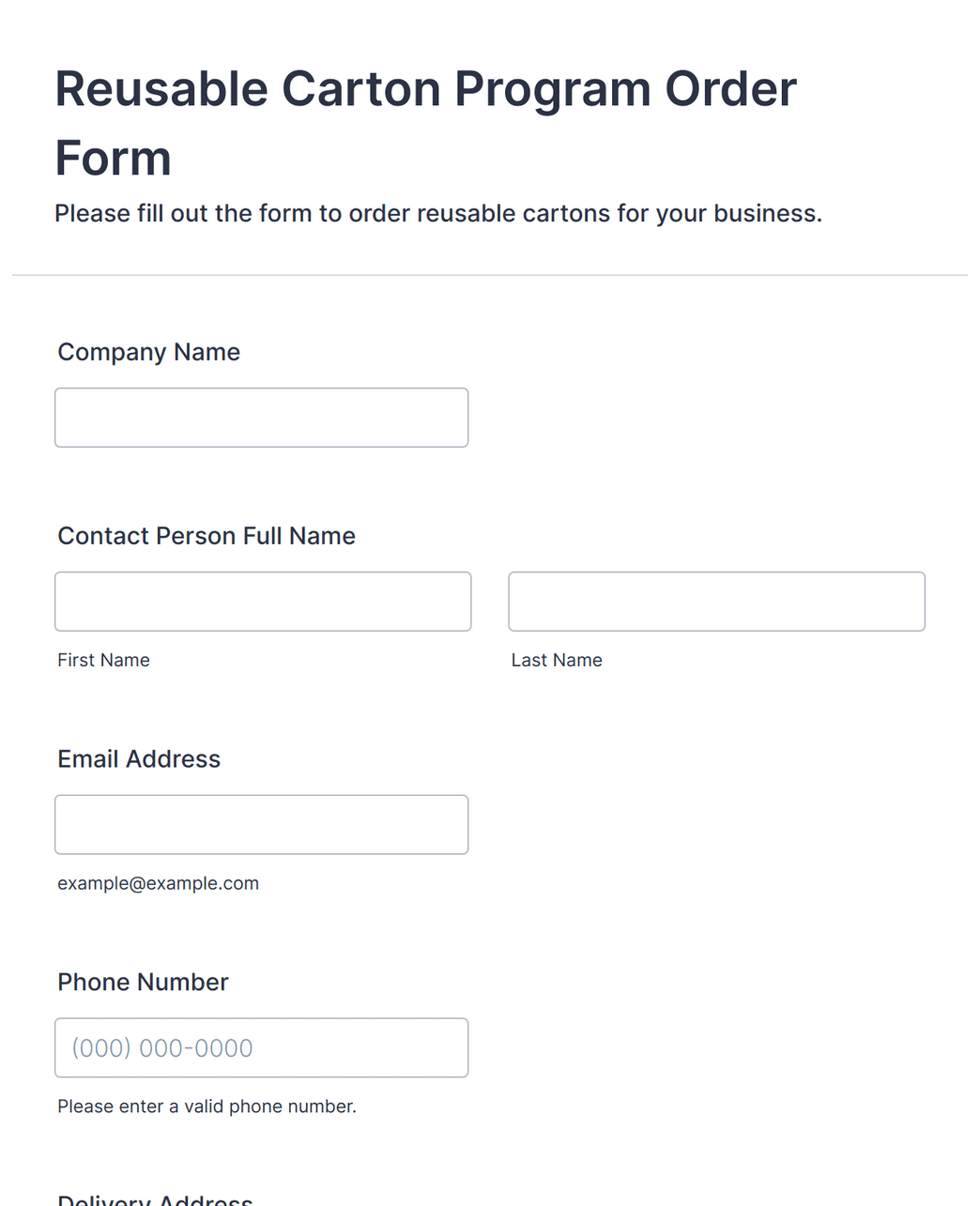 Reusable Carton Program Order Form Template | Jotform