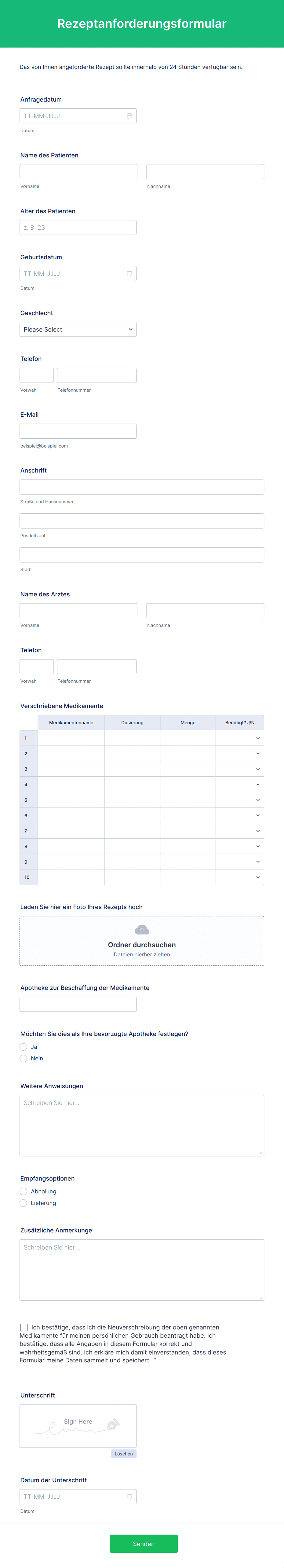 Rezeptanforderungsformular Formularvorlage | Jotform