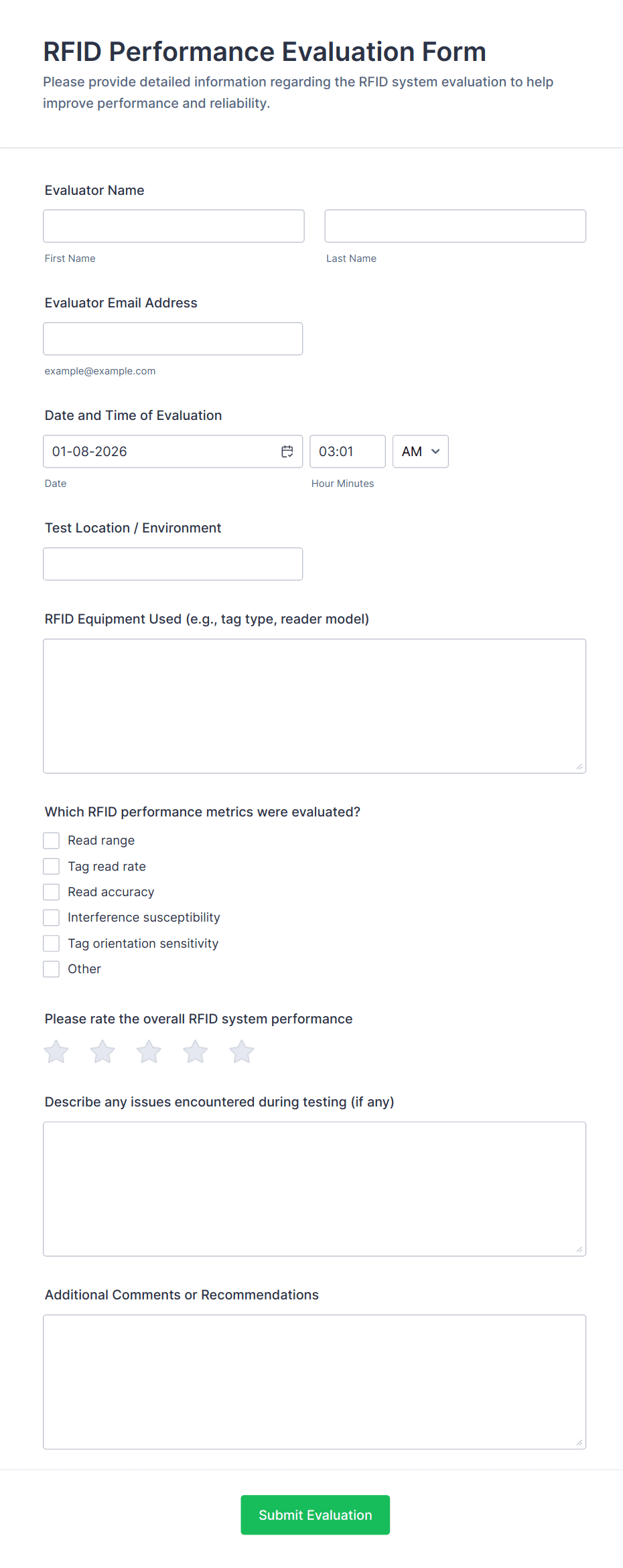 RFID Performance Evaluation Form Template | Jotform