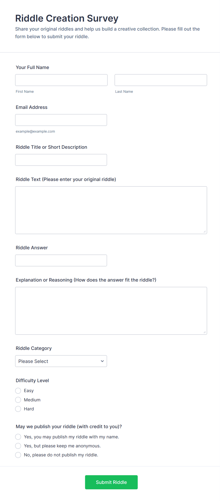 Riddle Creation Survey Form Template | Jotform