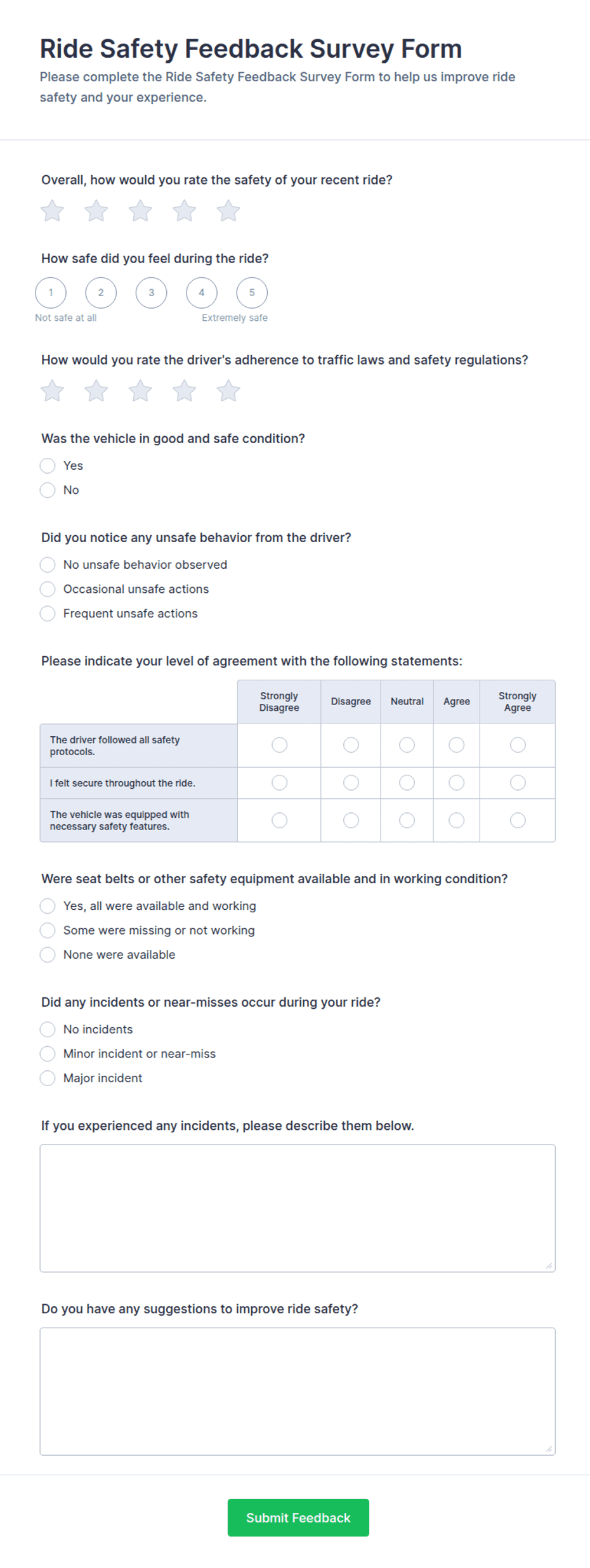 Ride Safety Feedback Survey Form Template | Jotform