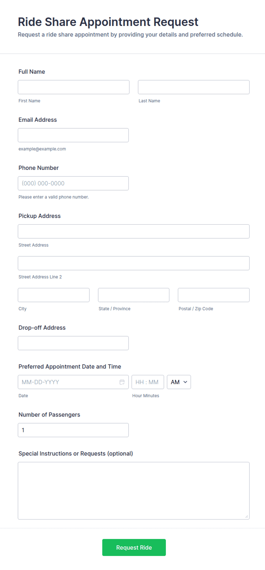 Ride Share Appointment Request Form Template | Jotform
