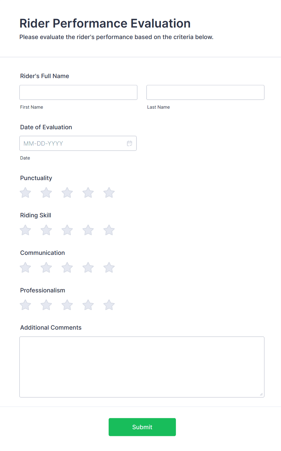 Rider Performance Evaluation Form Template | Jotform