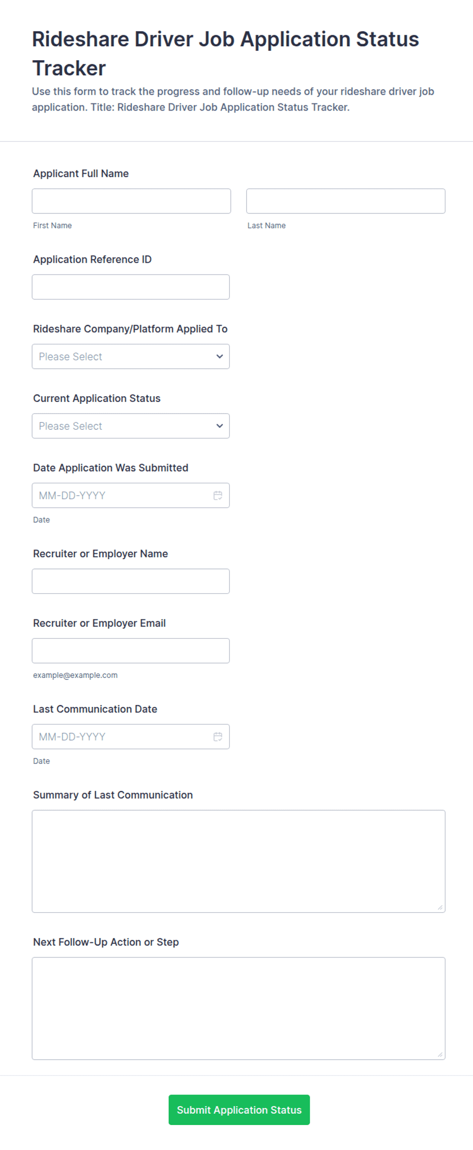 Rideshare Driver Job Application Status Tracker Form Template | Jotform