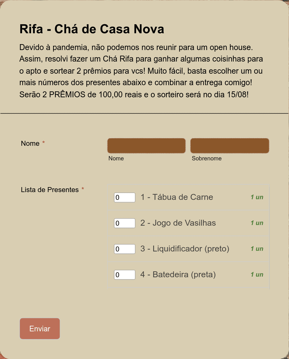 Rifa - Chá de Casa Nova Modelo de Formulário | Jotform