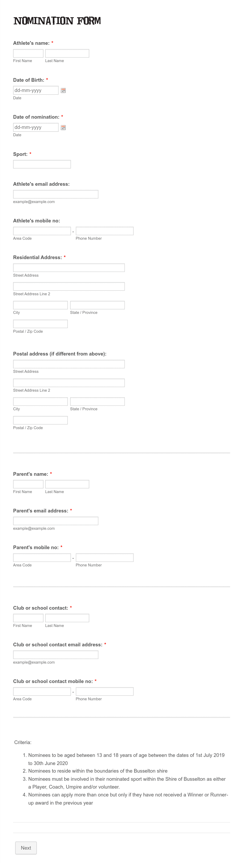 Rising Sports Star Nomination Form Template | Jotform