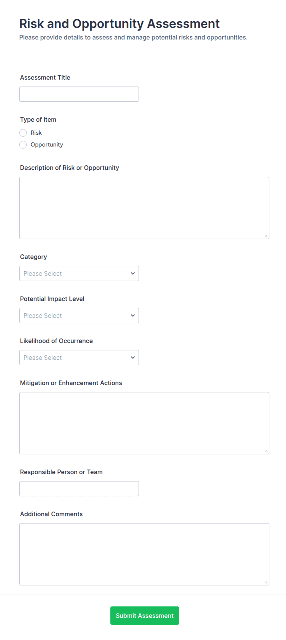 Risk and Opportunity Assessment Form Template | Jotform