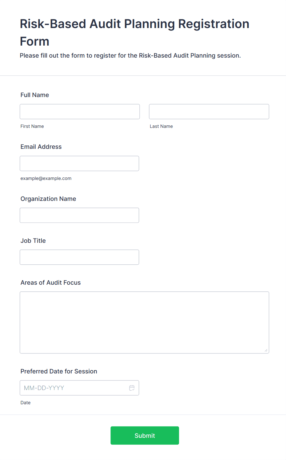 Risk-Based Audit Planning Registration Form Template | Jotform