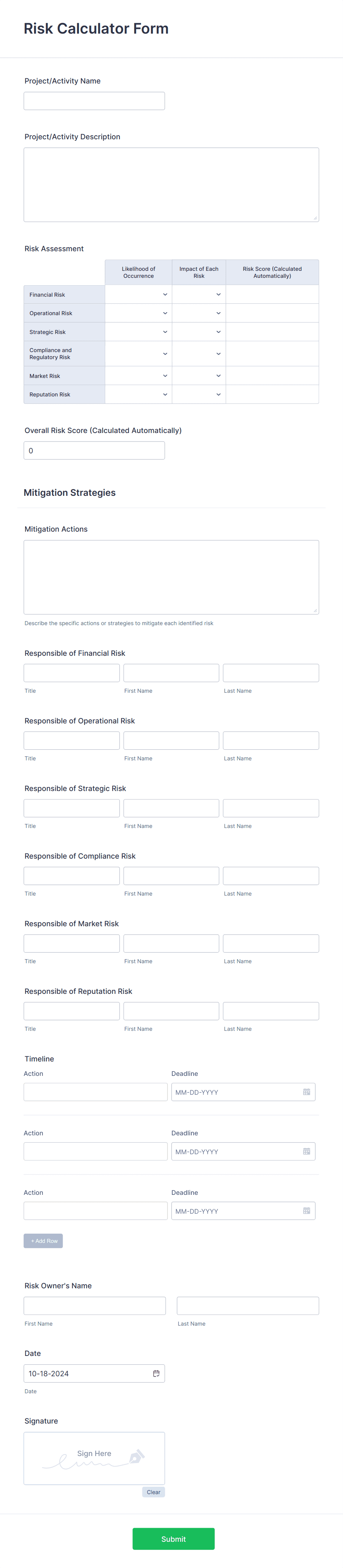 Risk Calculator Form Template | Jotform