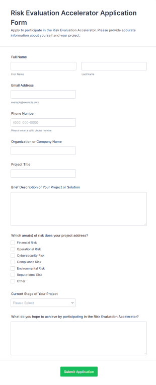 Risk Evaluation Accelerator Application Form Template | Jotform