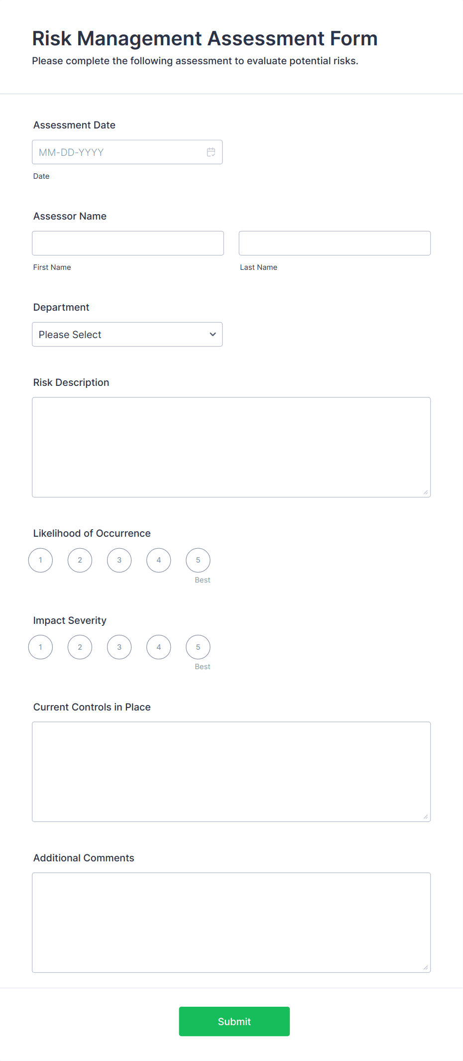 Risk Management Assessment Form Template | Jotform