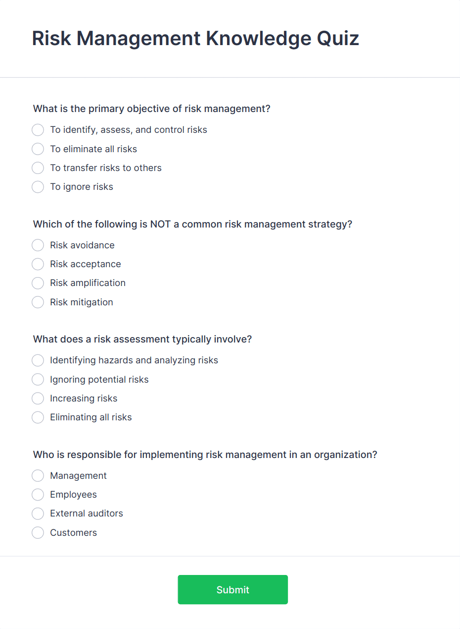 Risk Management Knowledge Quiz Form Template | Jotform