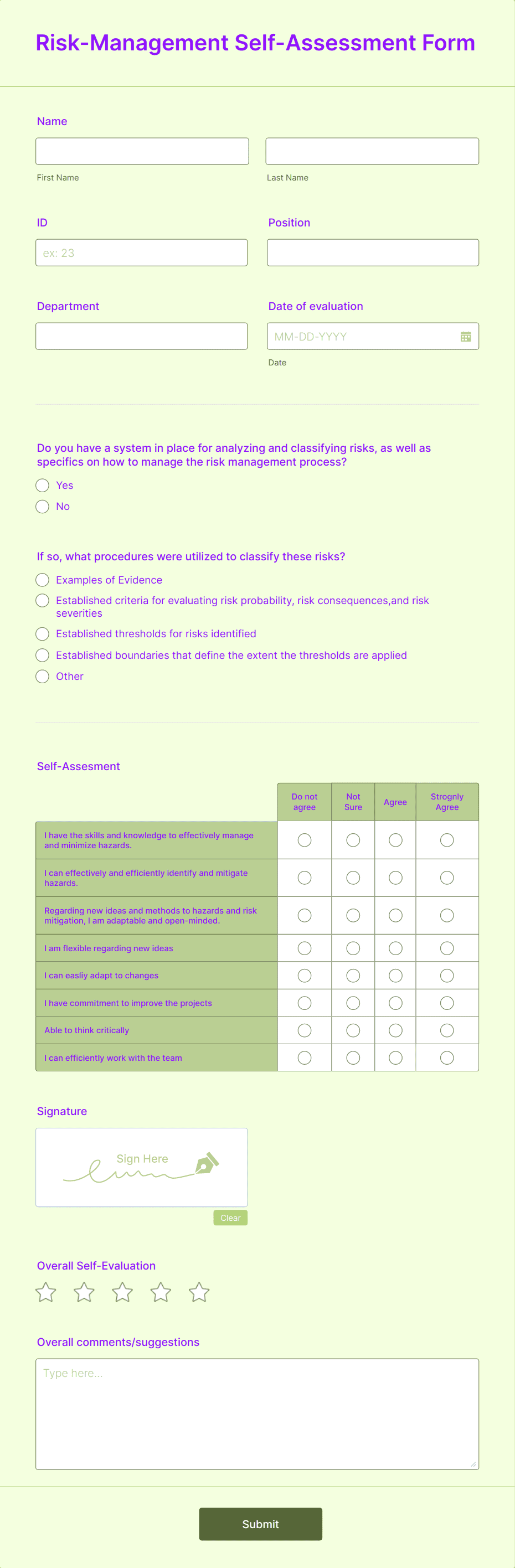Risk-Management Self-Assessment Form Template | Jotform Risk-Management Self-Assessment Form Template | Jotform