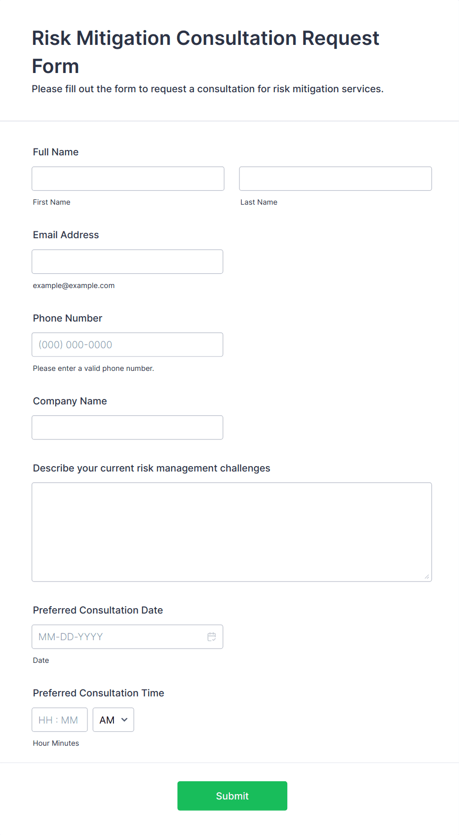 Risk Mitigation Consultation Request Form Template | Jotform
