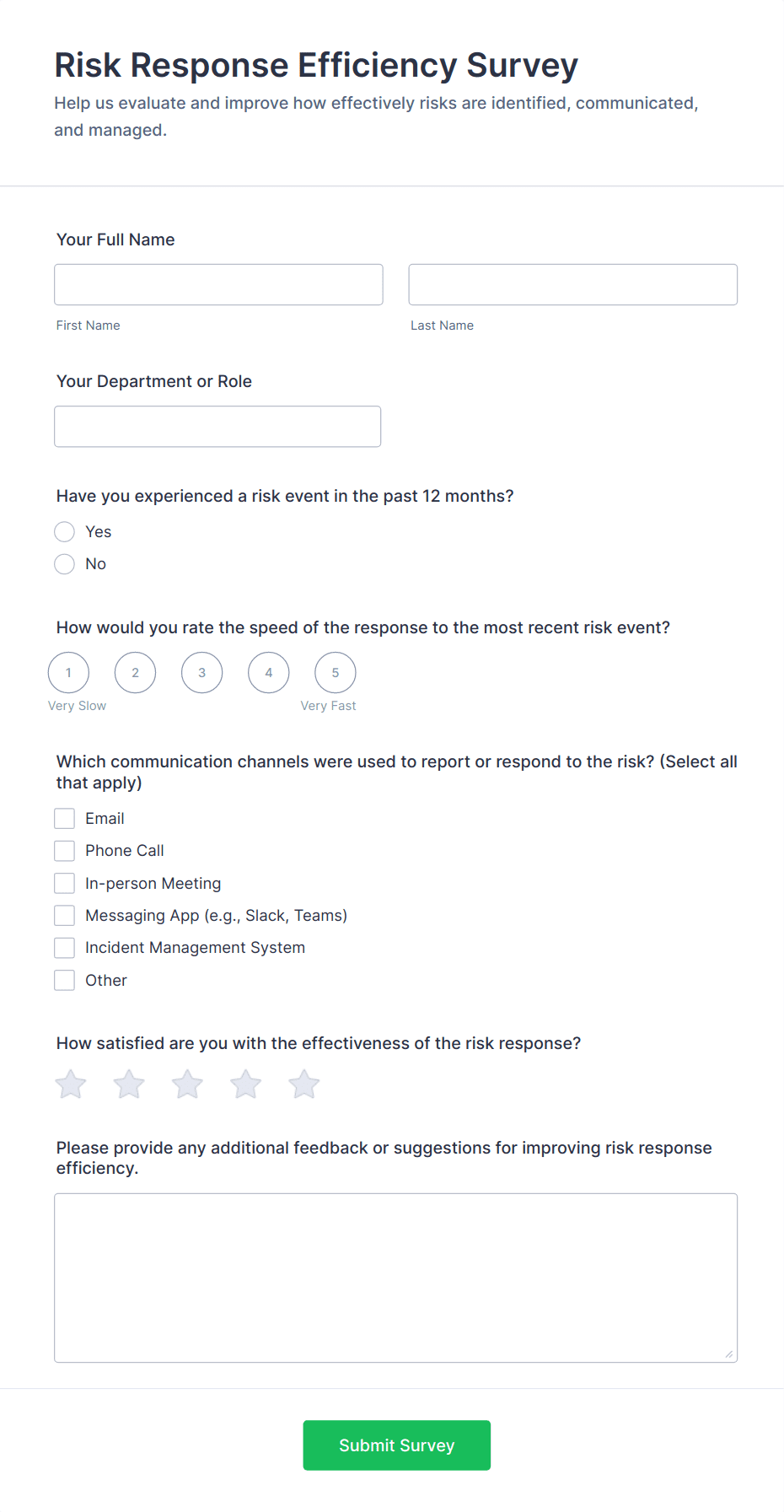 Risk Response Efficiency Survey Form Template | Jotform
