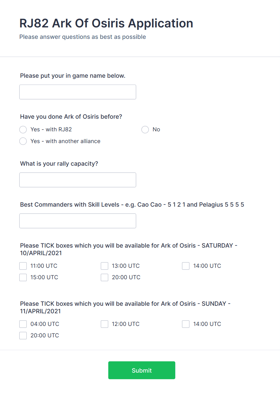RJ82 - Ark of Osiris Application Form Template | Jotform