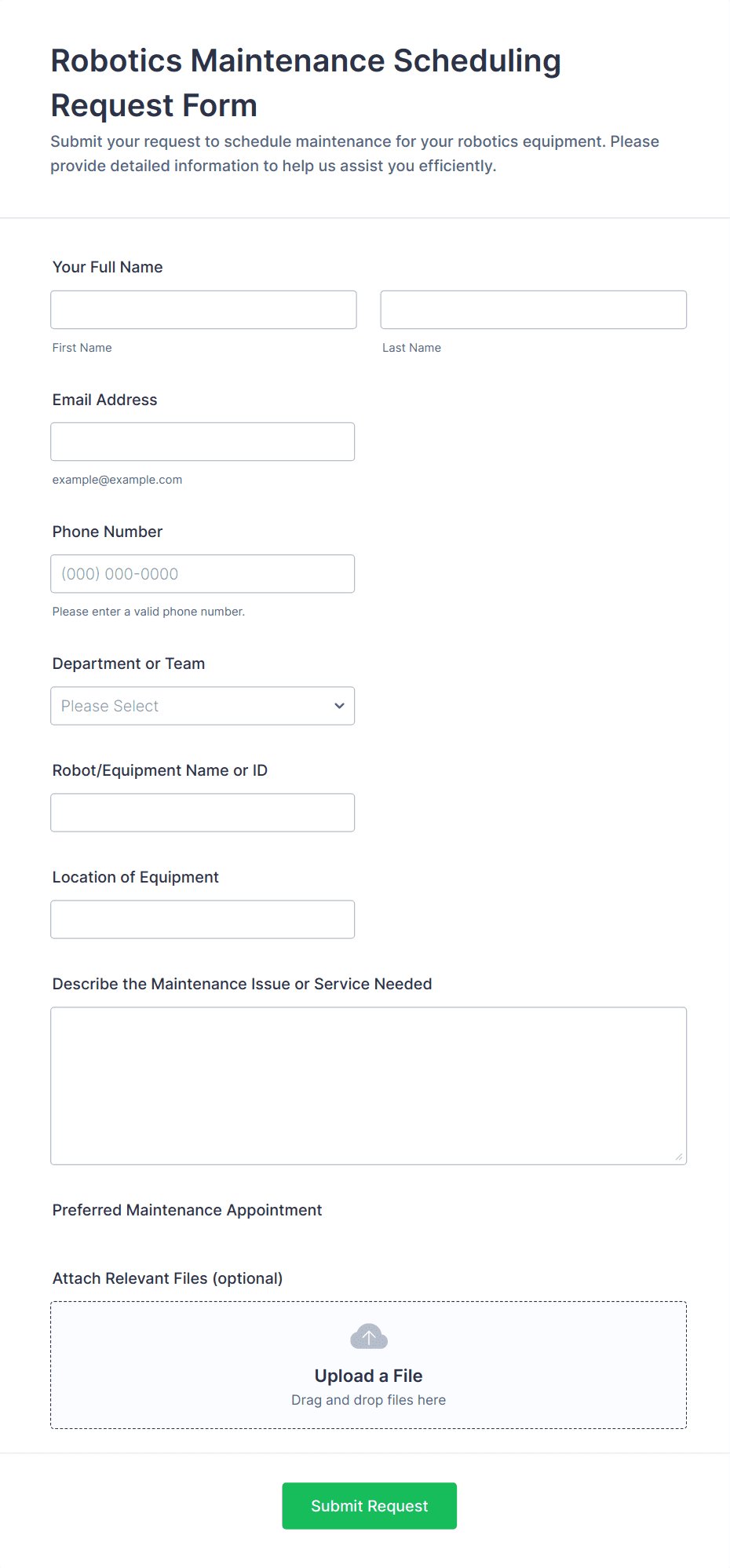Robotics Maintenance Scheduling Request Form Template | Jotform