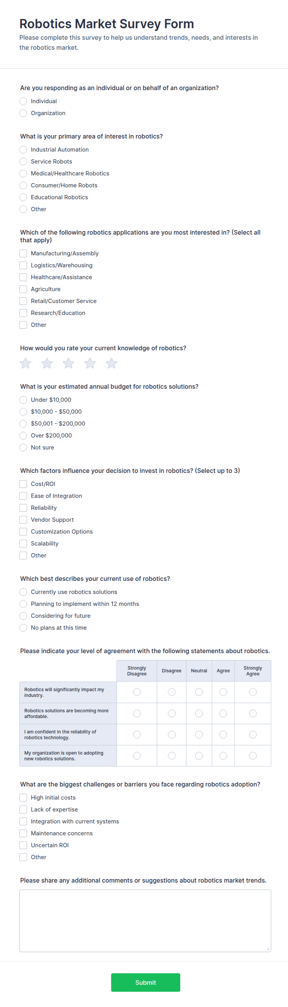 Robotics Market Survey Form Template | Jotform