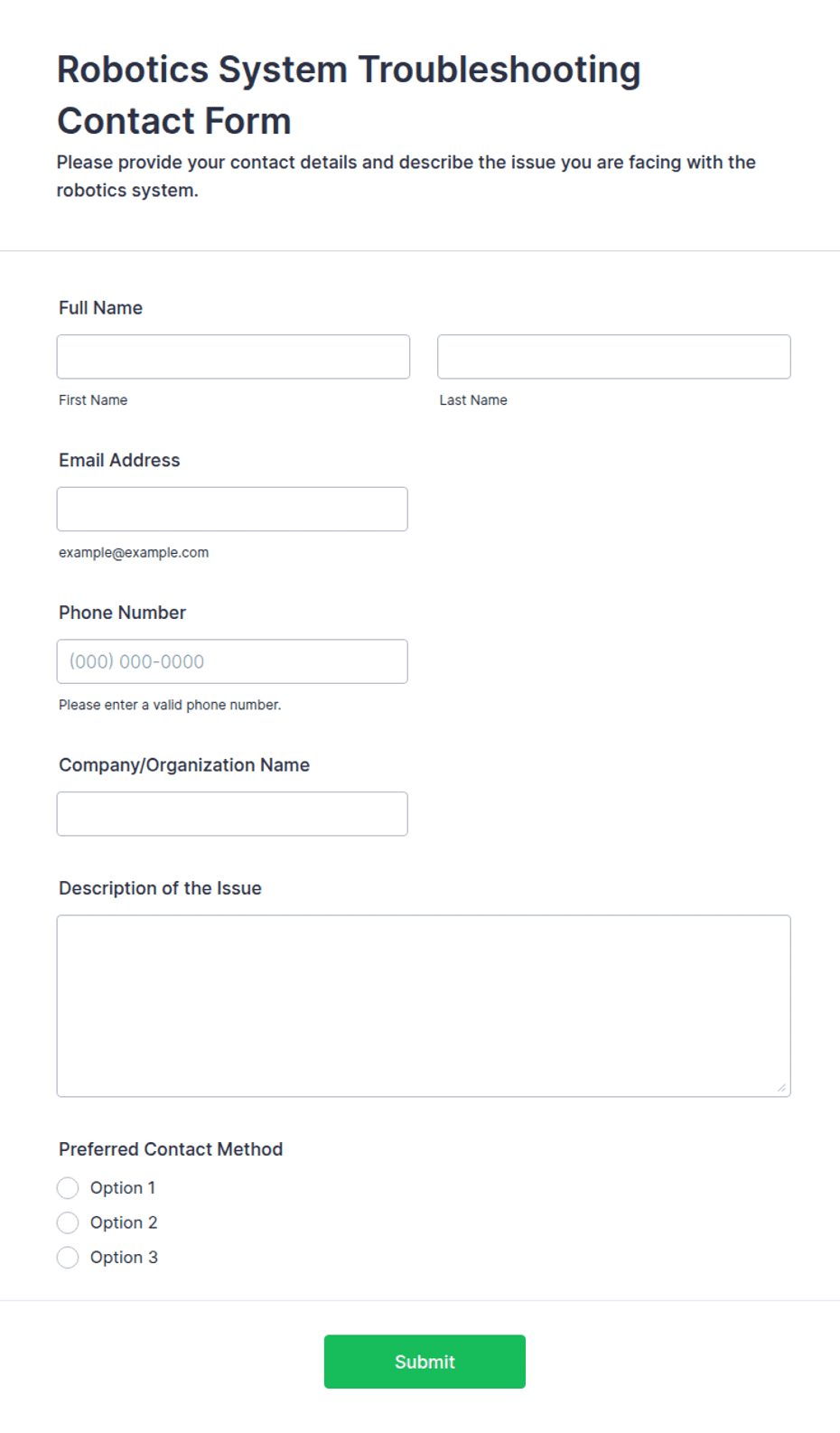 Robotics System Troubleshooting Contact Form Template | Jotform