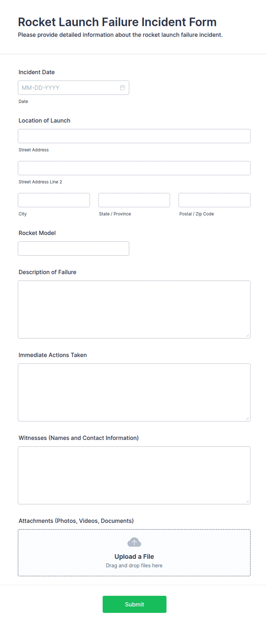 Rocket Launch Failure Incident Form Template | Jotform