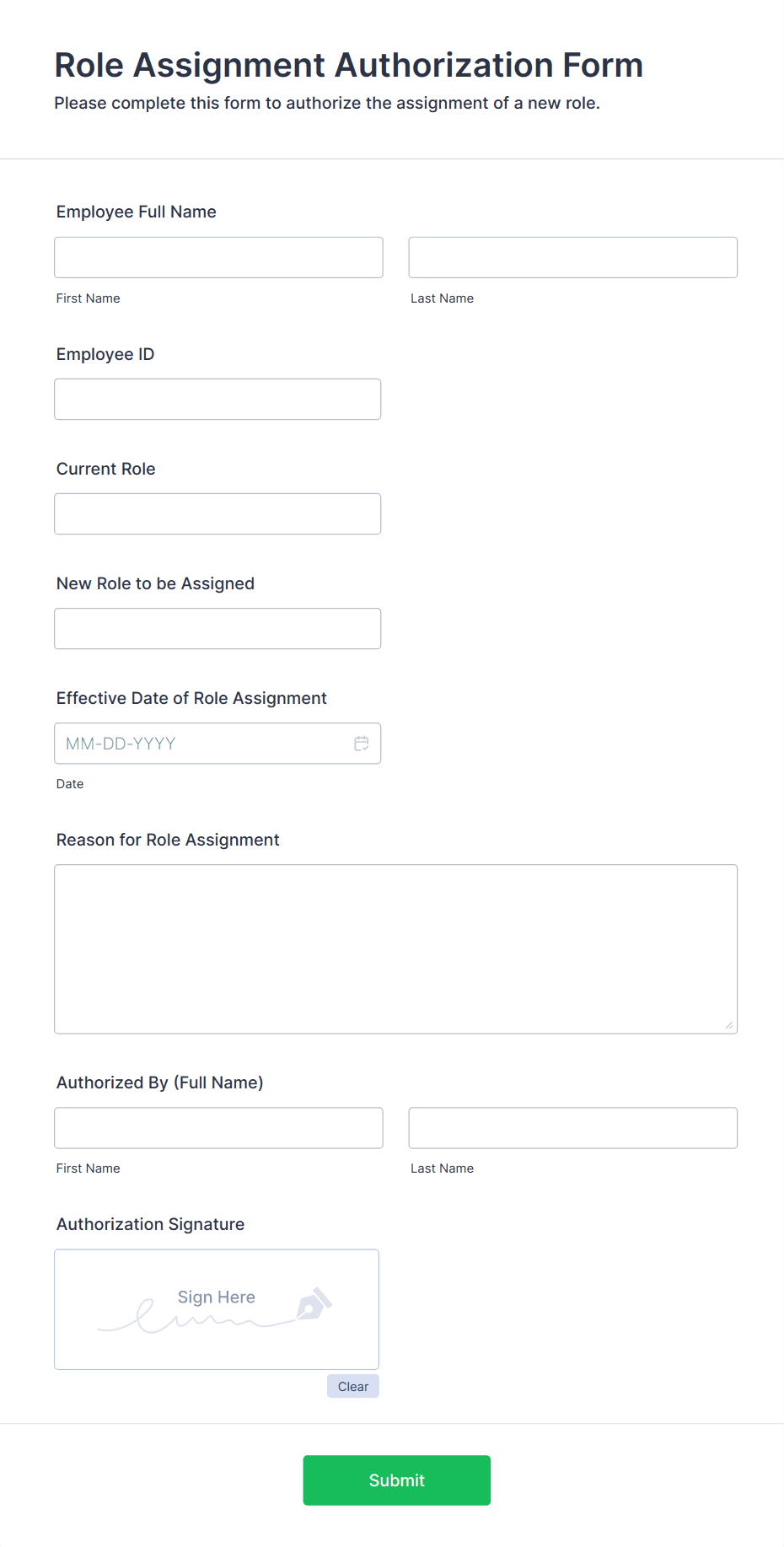 Role Assignment Authorization Form Template | Jotform