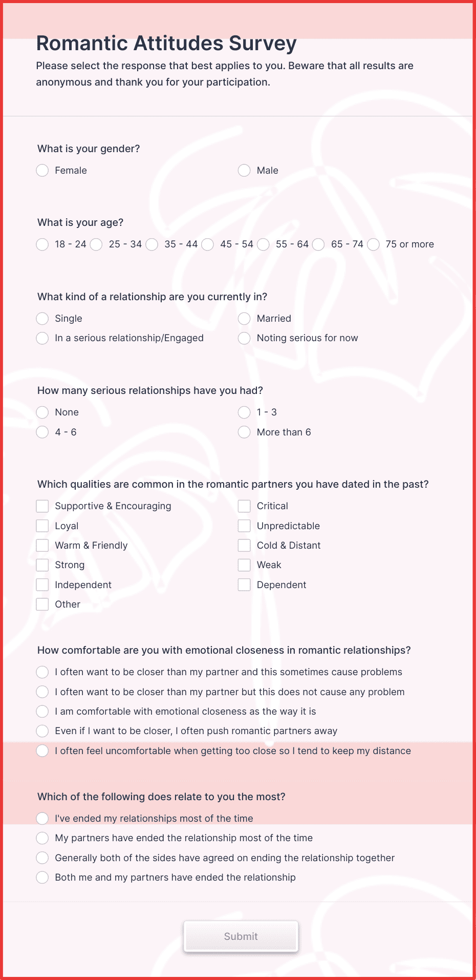 Romantic Survey Form Template | Jotform