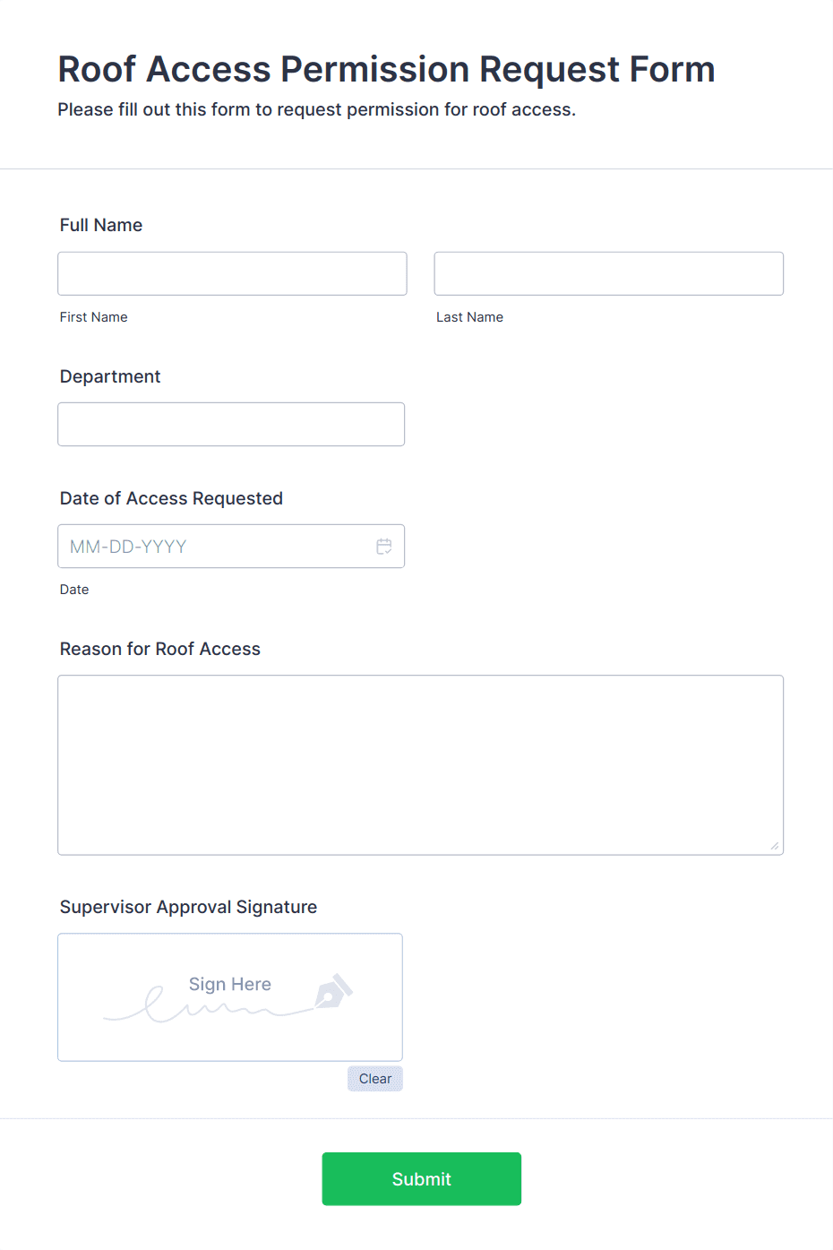 Roof Access Permission Request Form Template | Jotform