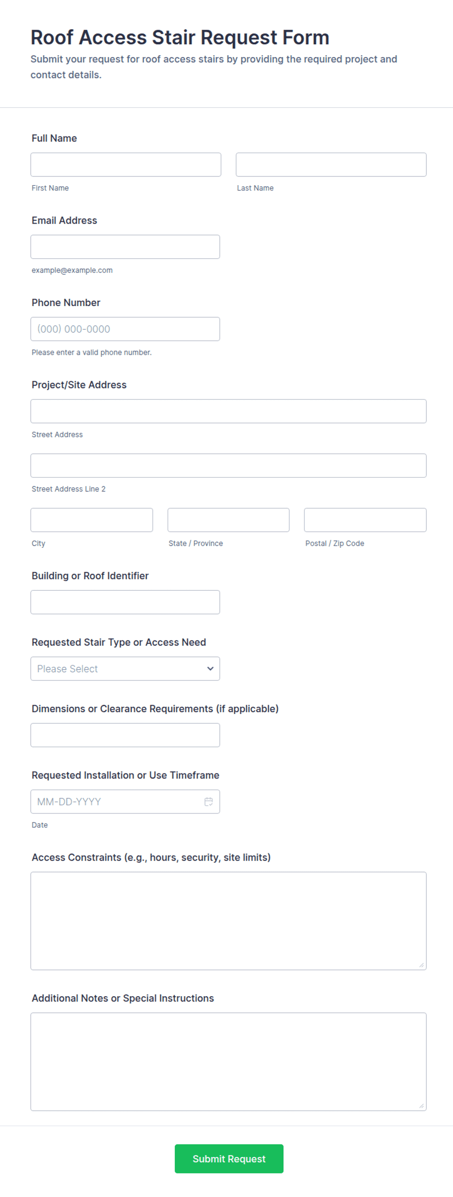 Roof Access Stair Request Form Template | Jotform