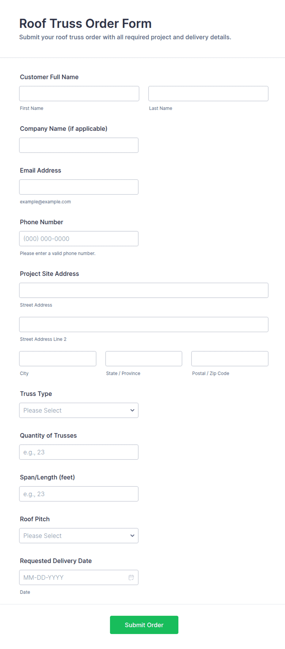 Roof Truss Order Form Template | Jotform