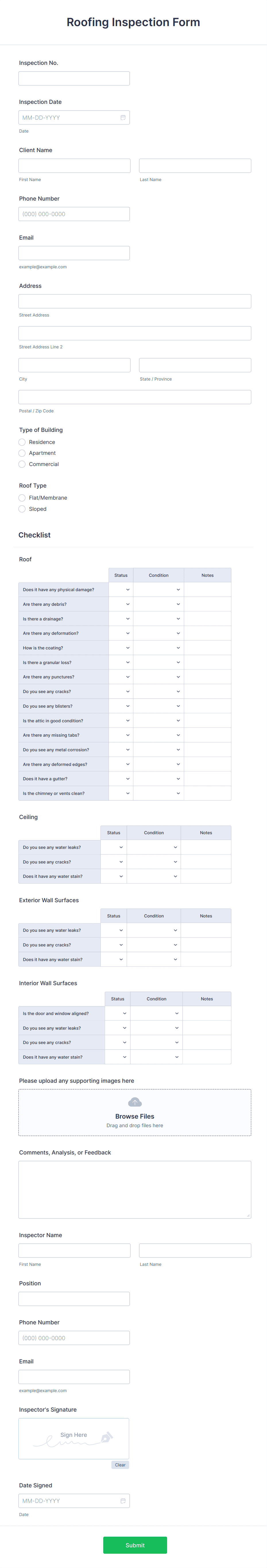 Roofing Inspection Form Template | Jotform