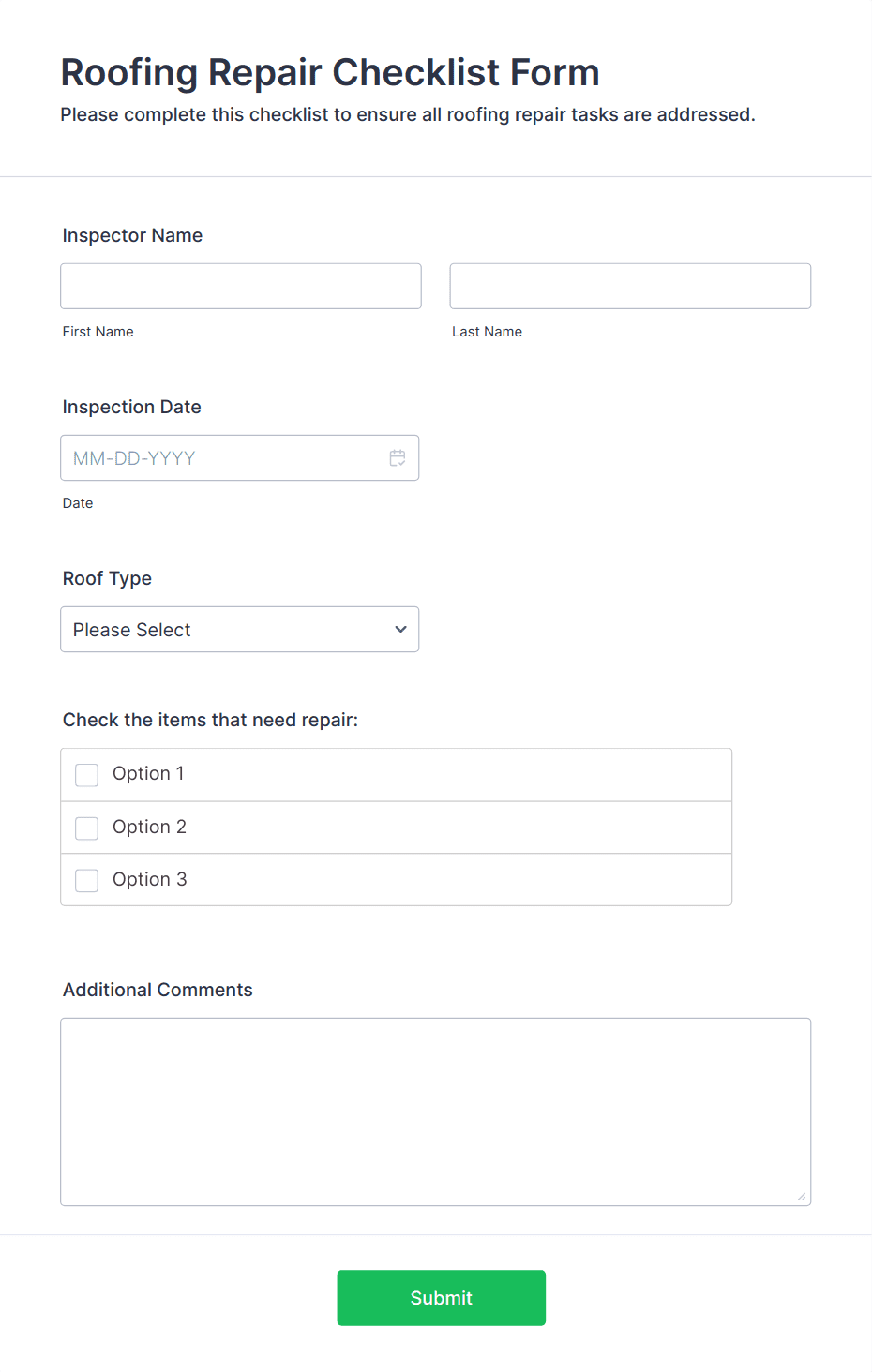 Roofing Repair Checklist Form Template | Jotform