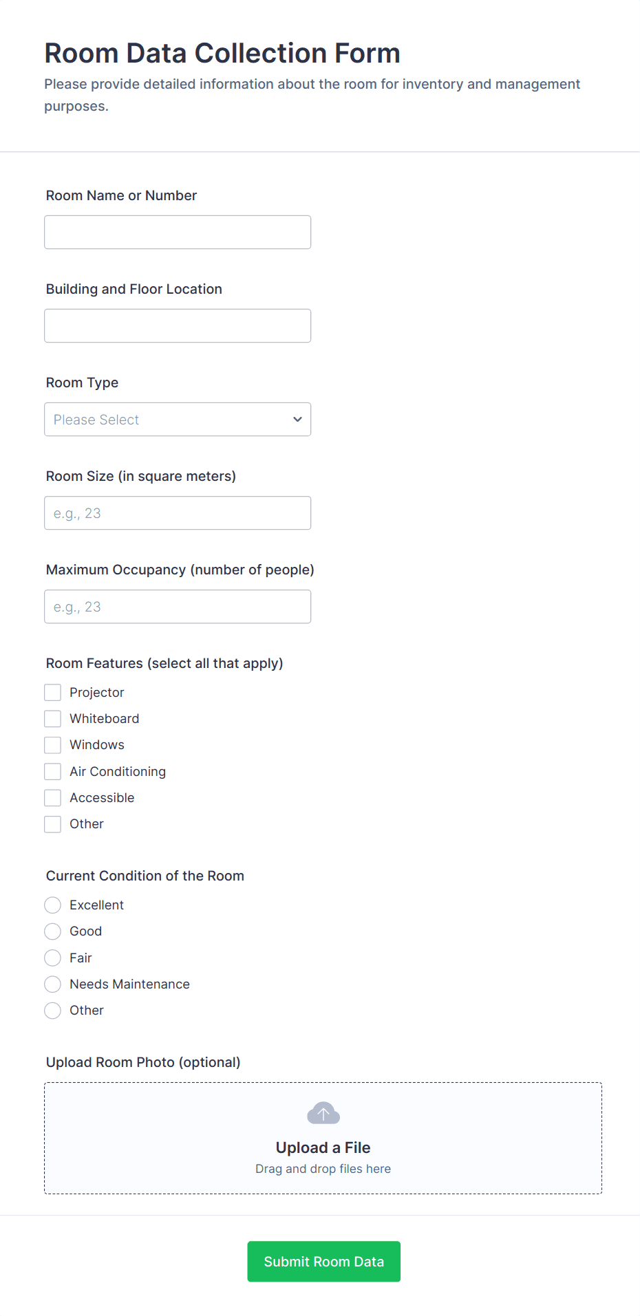 Room Data Collection Form Template | Jotform