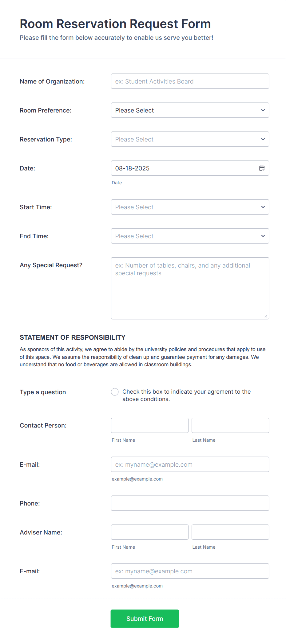 Room Reservation Form Template | Jotform